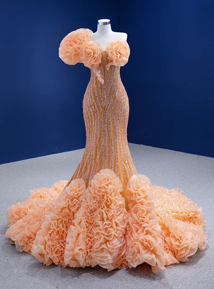 Organza Ruffles Two Piece Beading Sequins Prom Dress