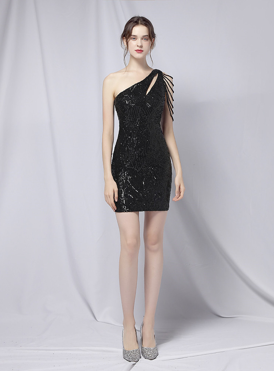 In Stockship In 48 Hours Gold Sequins One Shoulder Beading Split Party