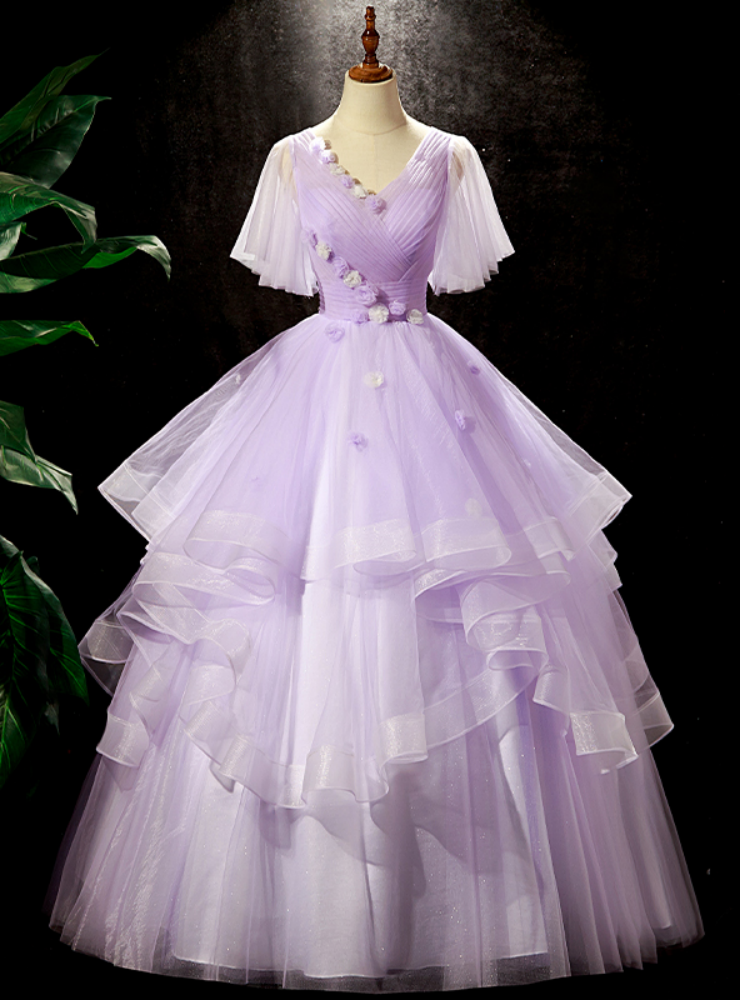 Purple Tulle Sweetheart Pleats Princess Quinceanera Dress
