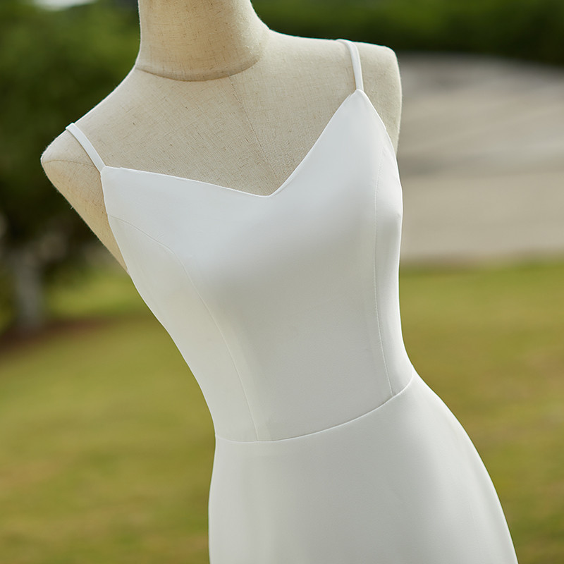 White Mermaid Spaghetti Straps Cross Straps Back Wedding Dress