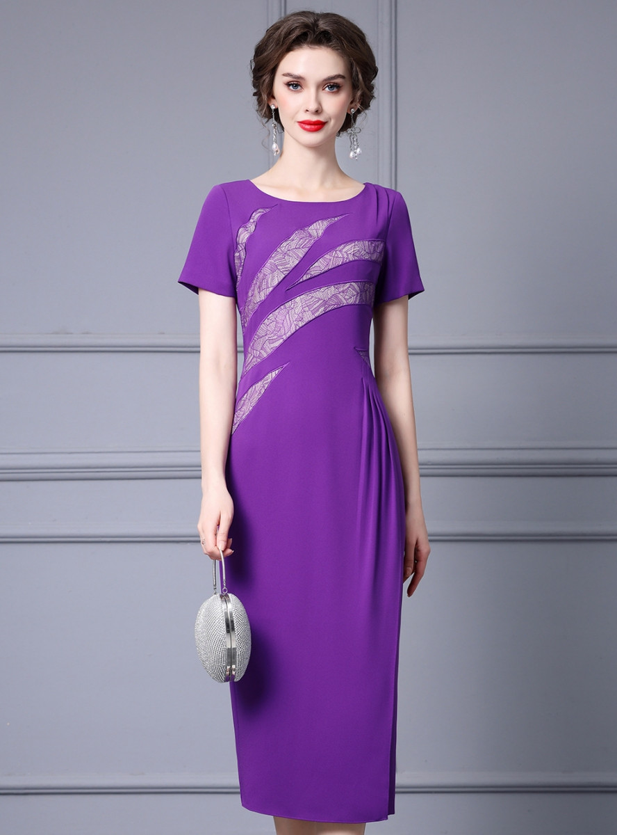 Purple Long Sleeve Lace Mother Of The Bride Dress