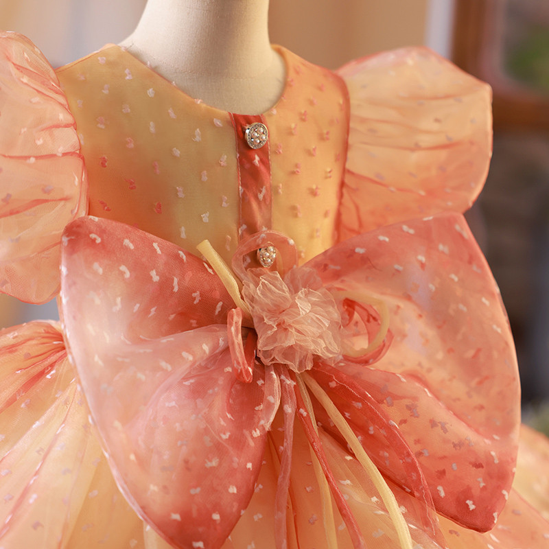 Puff Sleeve Bow Flower Girl Dress