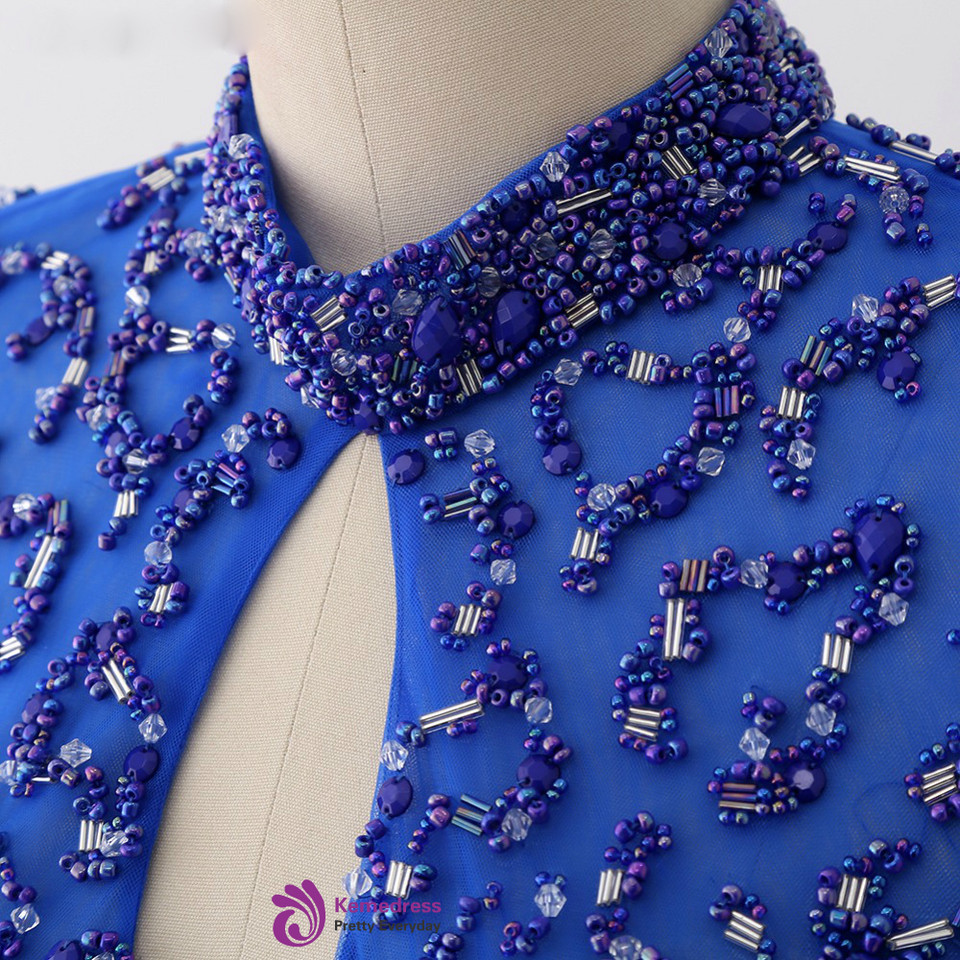 Royal Blue High Collar Sexy Backless Mermaid Prom Dress