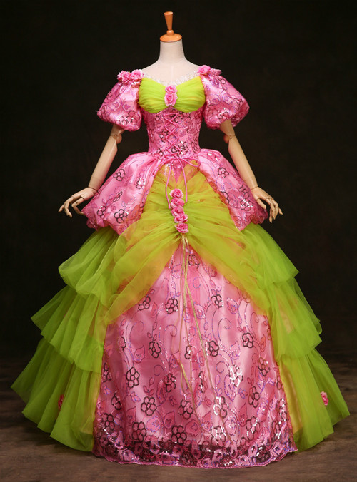 At Great Prices Pink Green Tulle Sequins Off the Shoulder Rococo ...