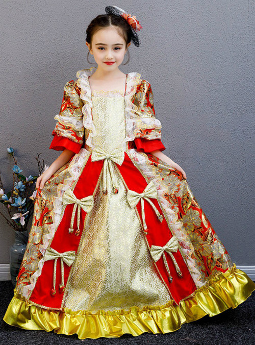 Red Ball Gown Short Sleeve Lace Rococo Baroque Vintage Dress