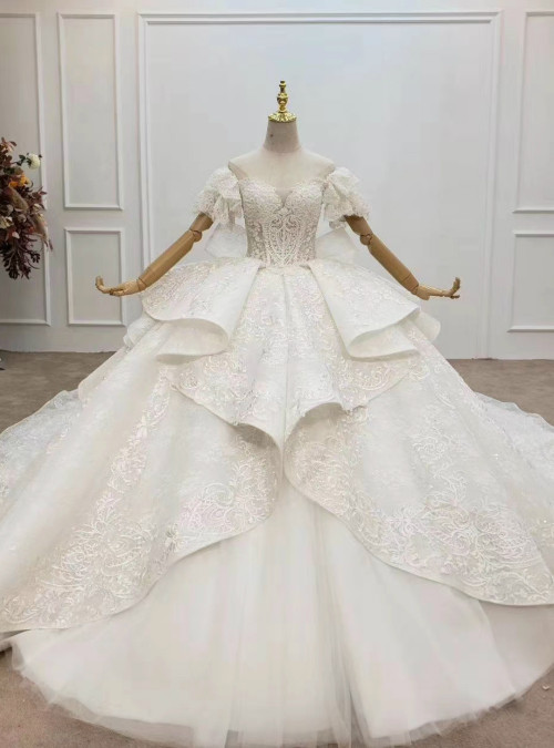 Discover The Latest White Tulle Lace Off the Shoulder Beading Ruffles ...