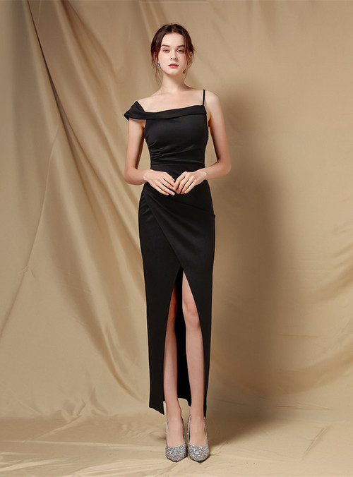 In Stock:Ship in 48 Hours Black Pleats Split Party Dress