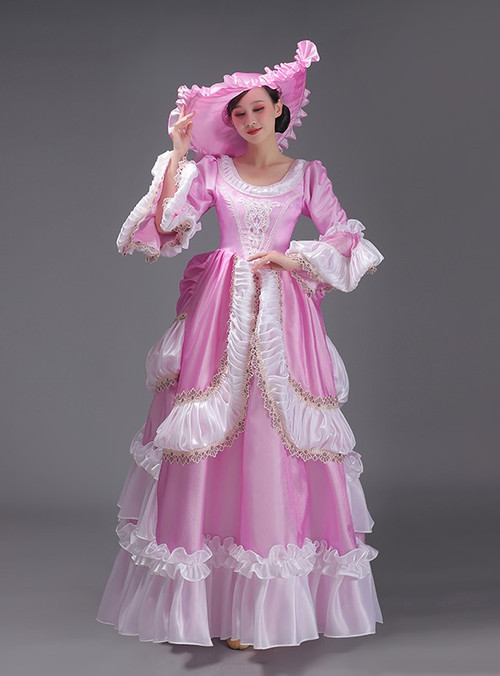 Pink Long Sleeve Lace Rococo Baroque Vintage Dress