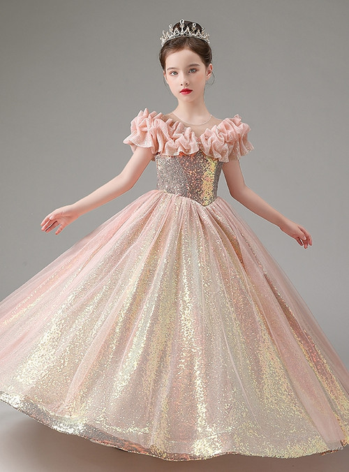 Pink Tulle Sequins Flower Girl Dress