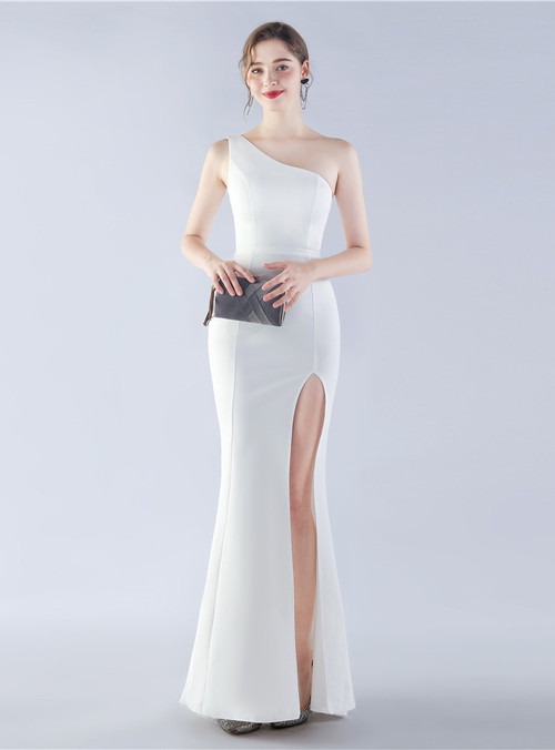 In Stock:Ship in 48 Hours Simple White One Shoulder Party Dress