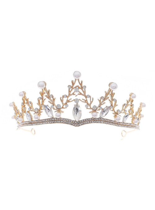 Rhinestone Pearl Tiara Studded Crown