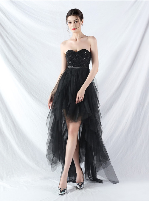 In Stock:Ship in 48 Hours Black Tulle Hi Lo Party Dress