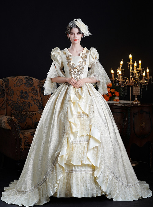 Champagne Short Sleeve Lace Rococo Antonietta Dress
