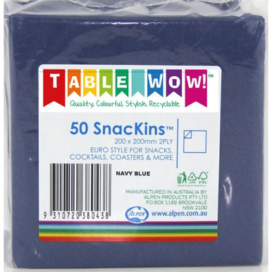 Snackins Napkins - Dark Blue Pk 50 - 200 x 200mm - wowpartysupplies.com.au