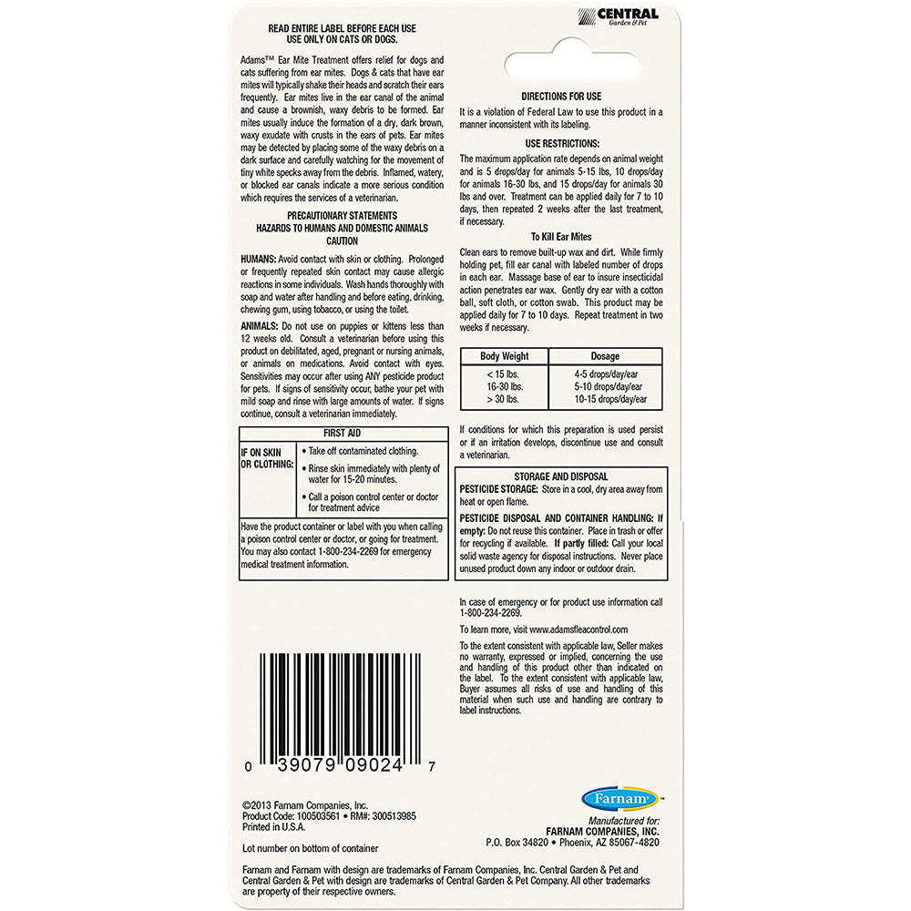 Adams Ear Mite Treatment for Cats & Dogs