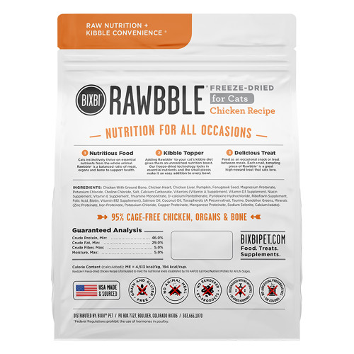 Bixbi Rawbble Grain Free Freeze-Dried Raw Coated Indoor Cat Health ...