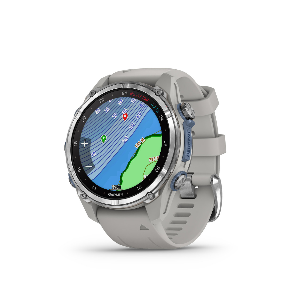 GARMIN Descent™ Mk3 - 43mm, Stainless Steel With Fog Grey Silicone Band