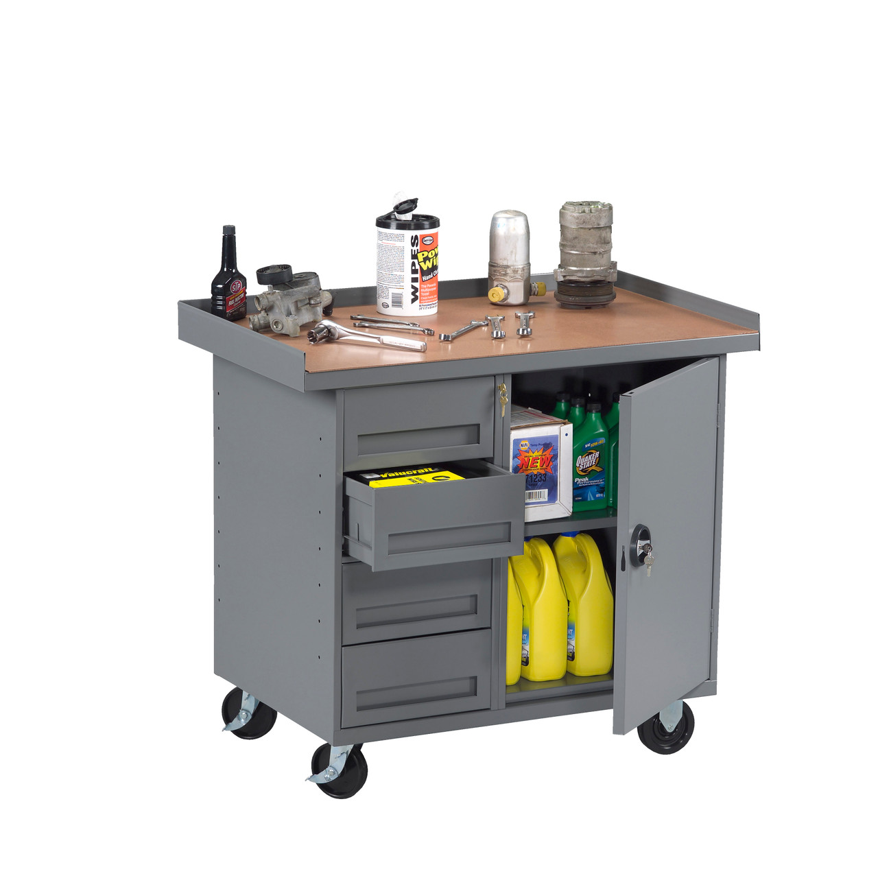 Tennsco Mobile Workbench with 4 Drawers and Cabinet