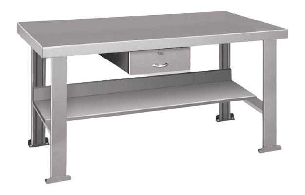 Steel Top Workbench with Shelf and Drawer