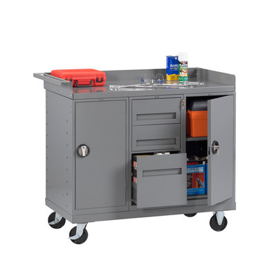 Tennsco Mobile Workbench with 2 Cabinets and 3 Drawers