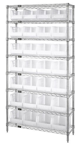 Quantum - Clear-View Ultra Stack and Hang Bin Wire Shelving.