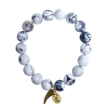 White Marble Howlite Stone Bead Bracelet 10mm