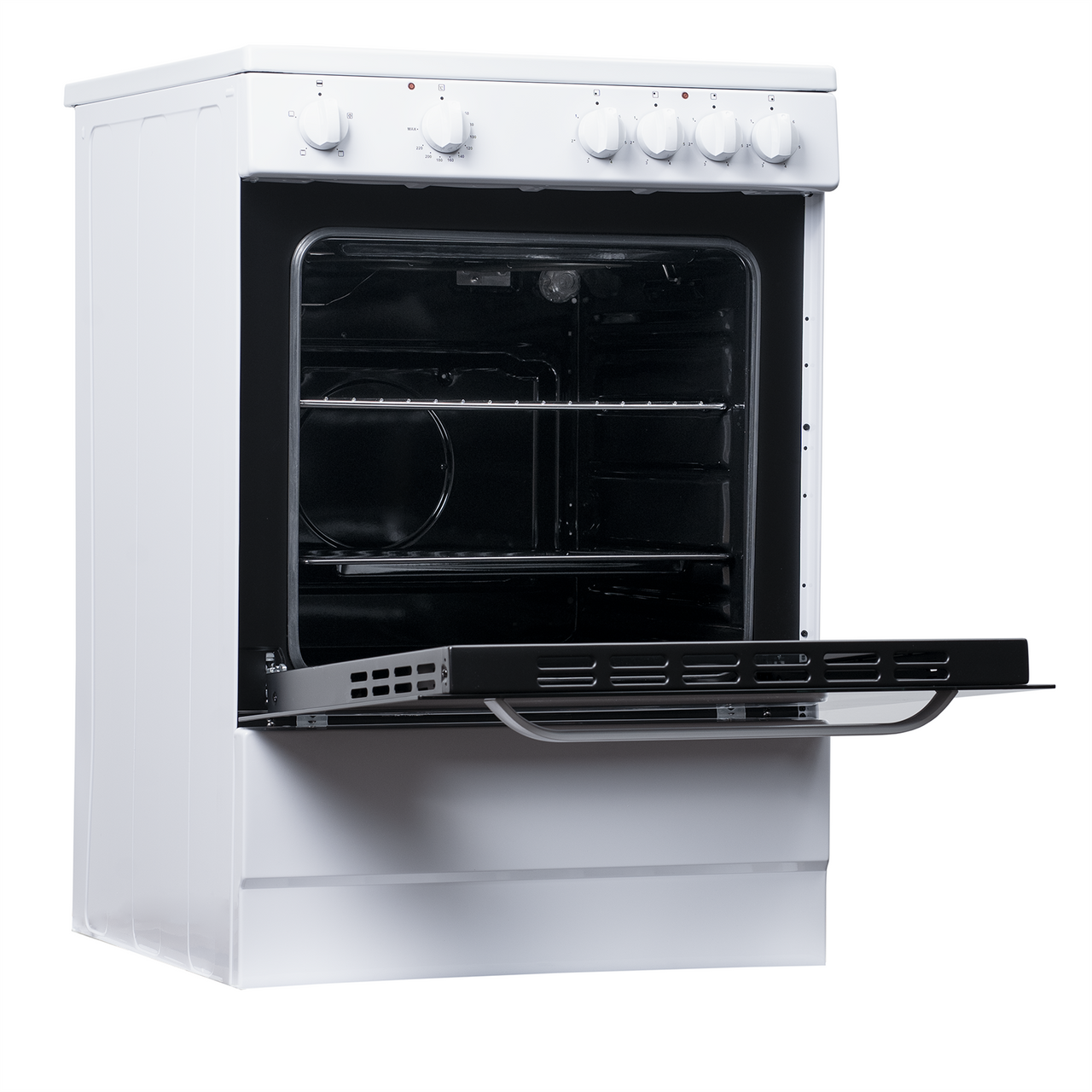60cm Freestanding Electric Single Cavity Cooker, Solid Plate Hob In White