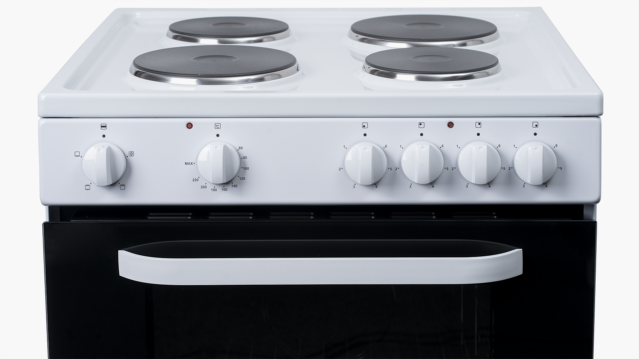 60cm Freestanding Electric Single Cavity Cooker, Solid Plate Hob In White