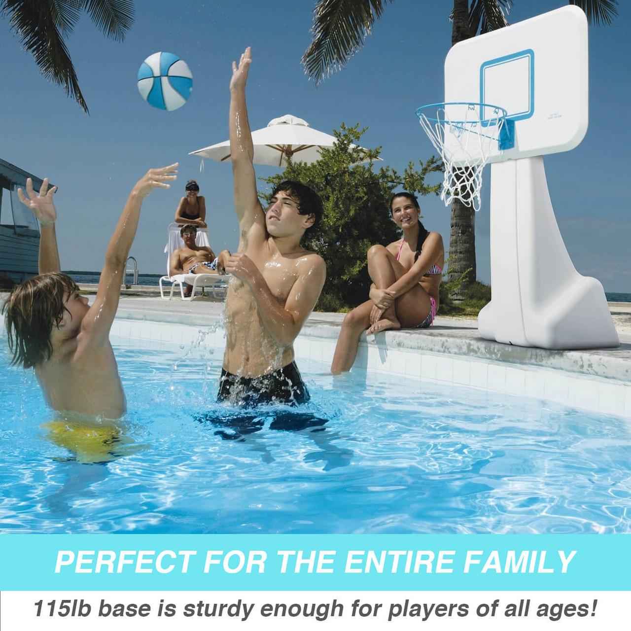 PoolSport Stainless Combo Pool Basketball Hoop & Pool Volleyball Net Combo Unit - Dunn Rite Products