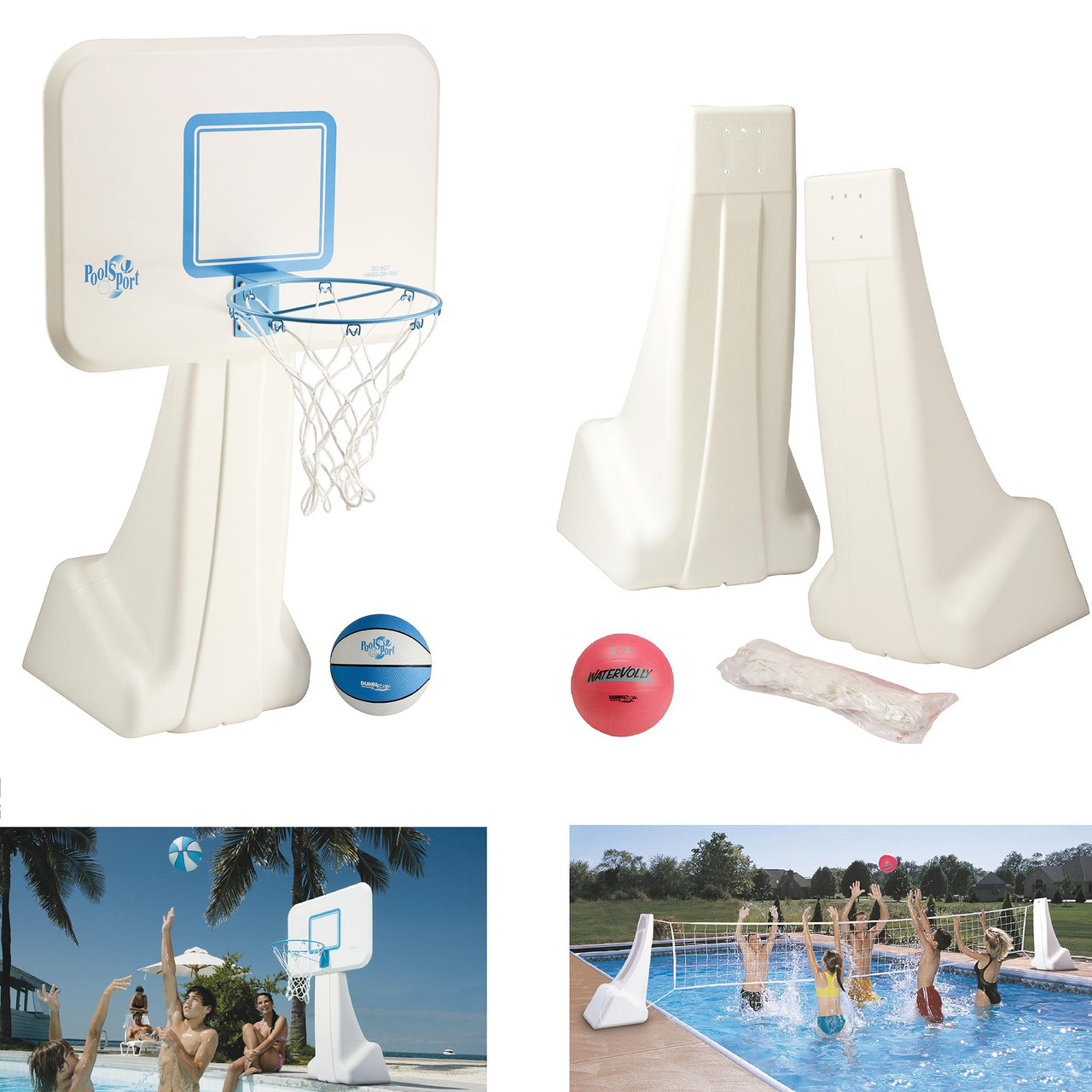 PoolSport Stainless Combo Pool Basketball Hoop & Pool Volleyball Net ...