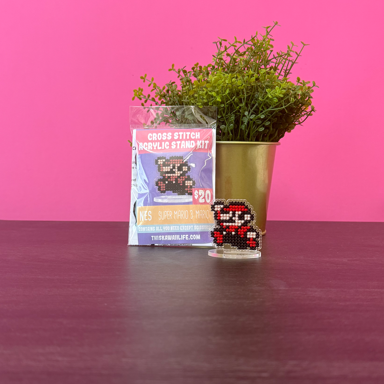 NES - Super Mario 3: Mario - Cross Stitch Acrylic Small Display Stand Kit