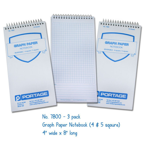 Graph Paper Notebook 4" X 8" - 3-Pack | Portage Notebooks