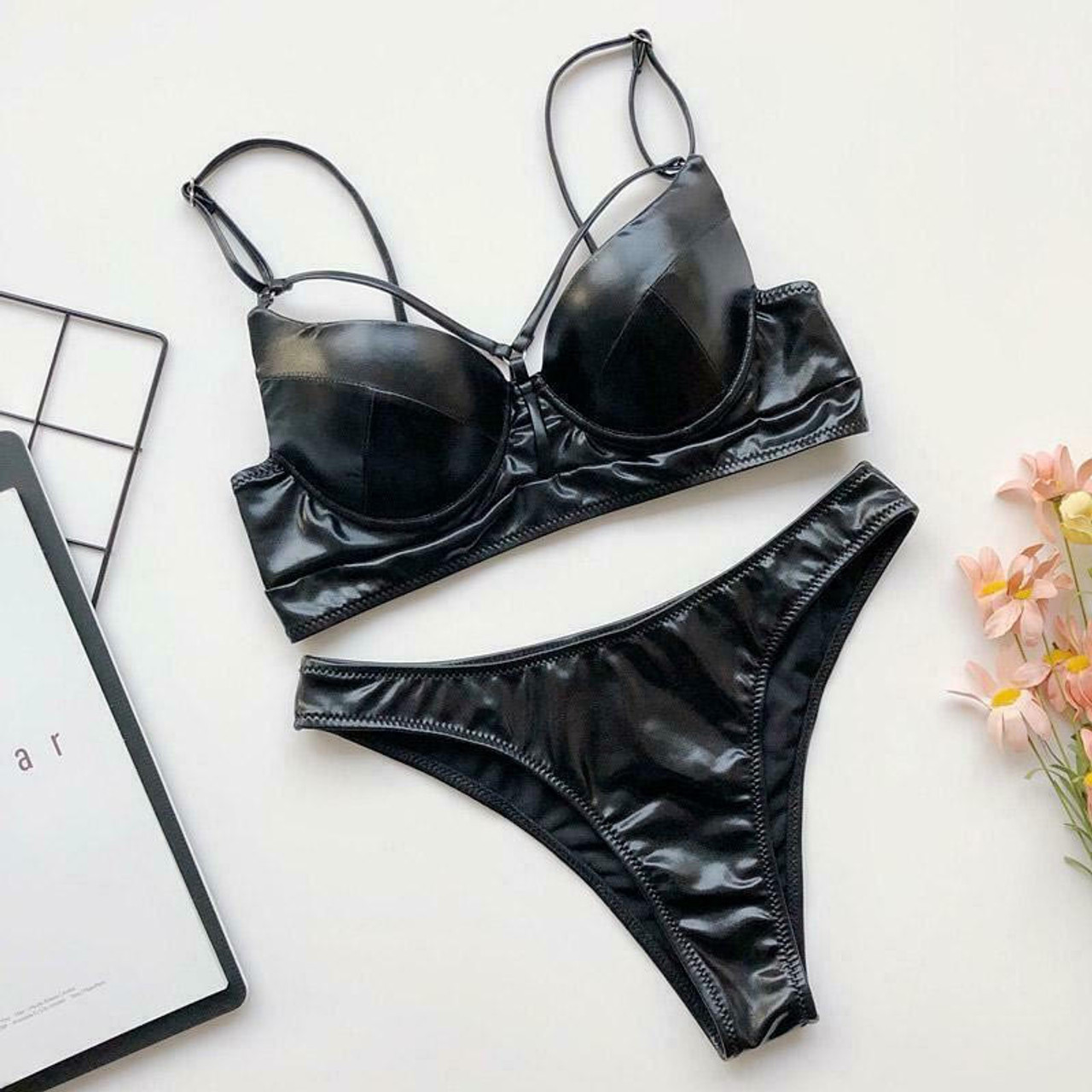 Sexy Black High Cut Two Piece Swimsuit Jean Lesley