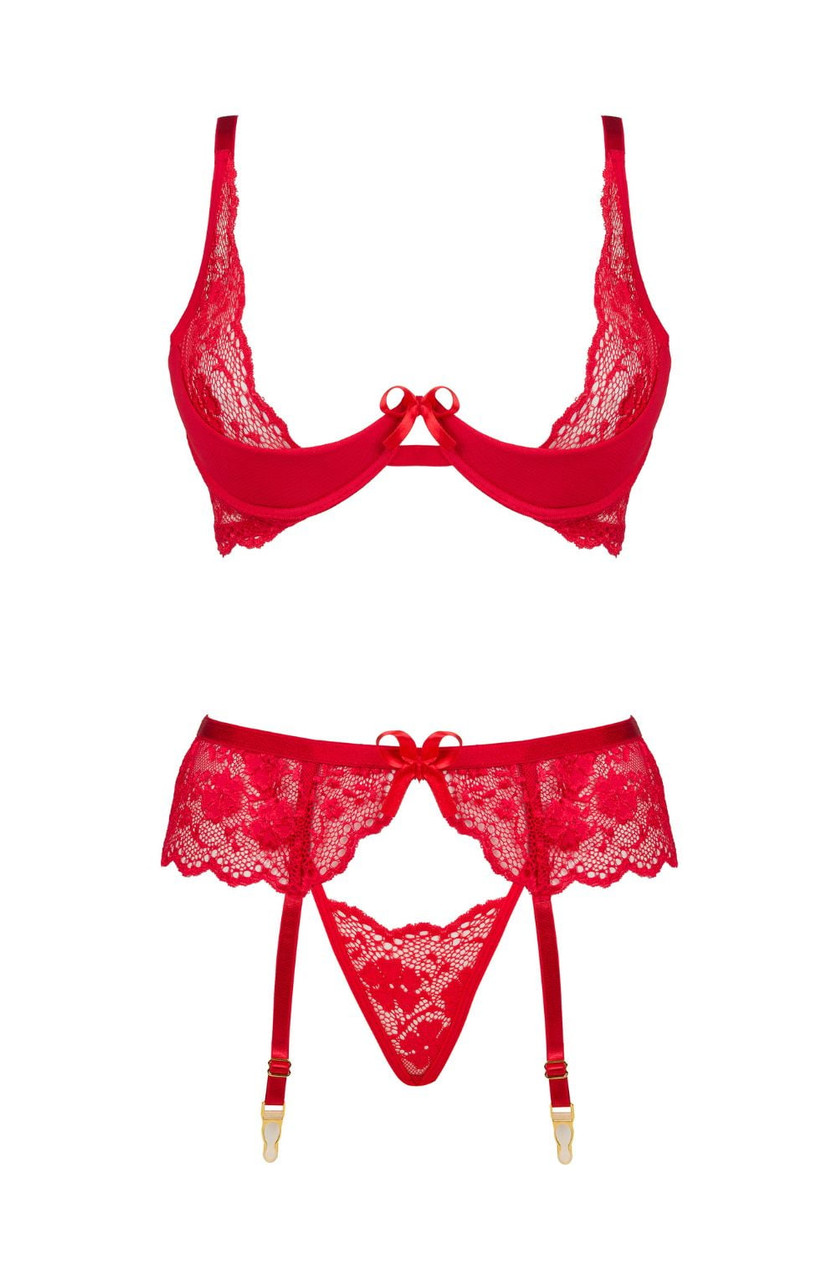 Rose Red Bra, Thong Garter Belt Set-Jean Lesley