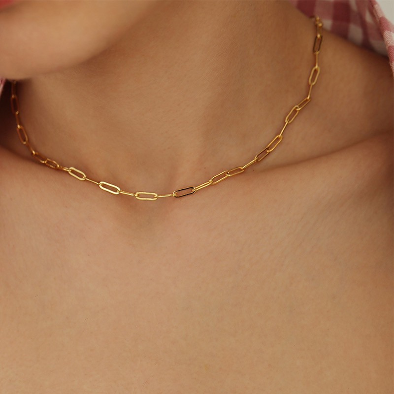Large Rectangle Link Chain Choker Necklace: Lustrous Jewellery