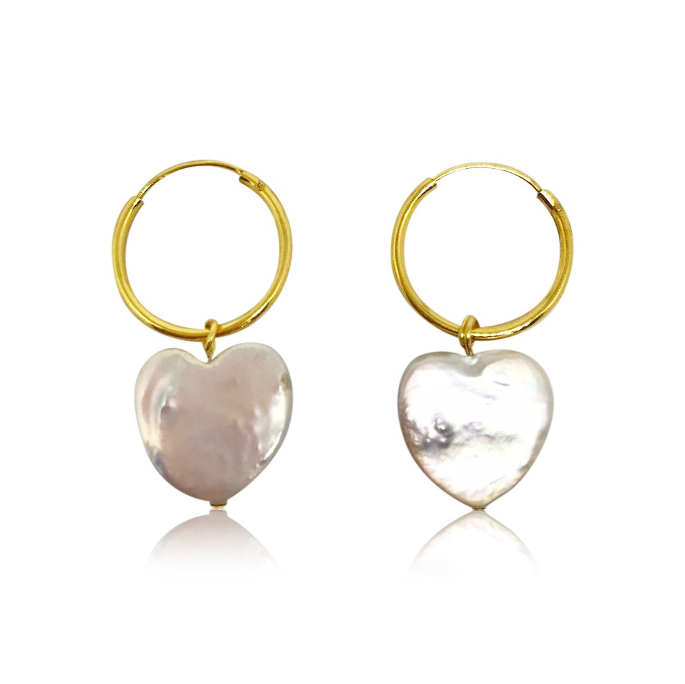 Double Heart Gold Hoops : Lustrous Pearl Jewellery
