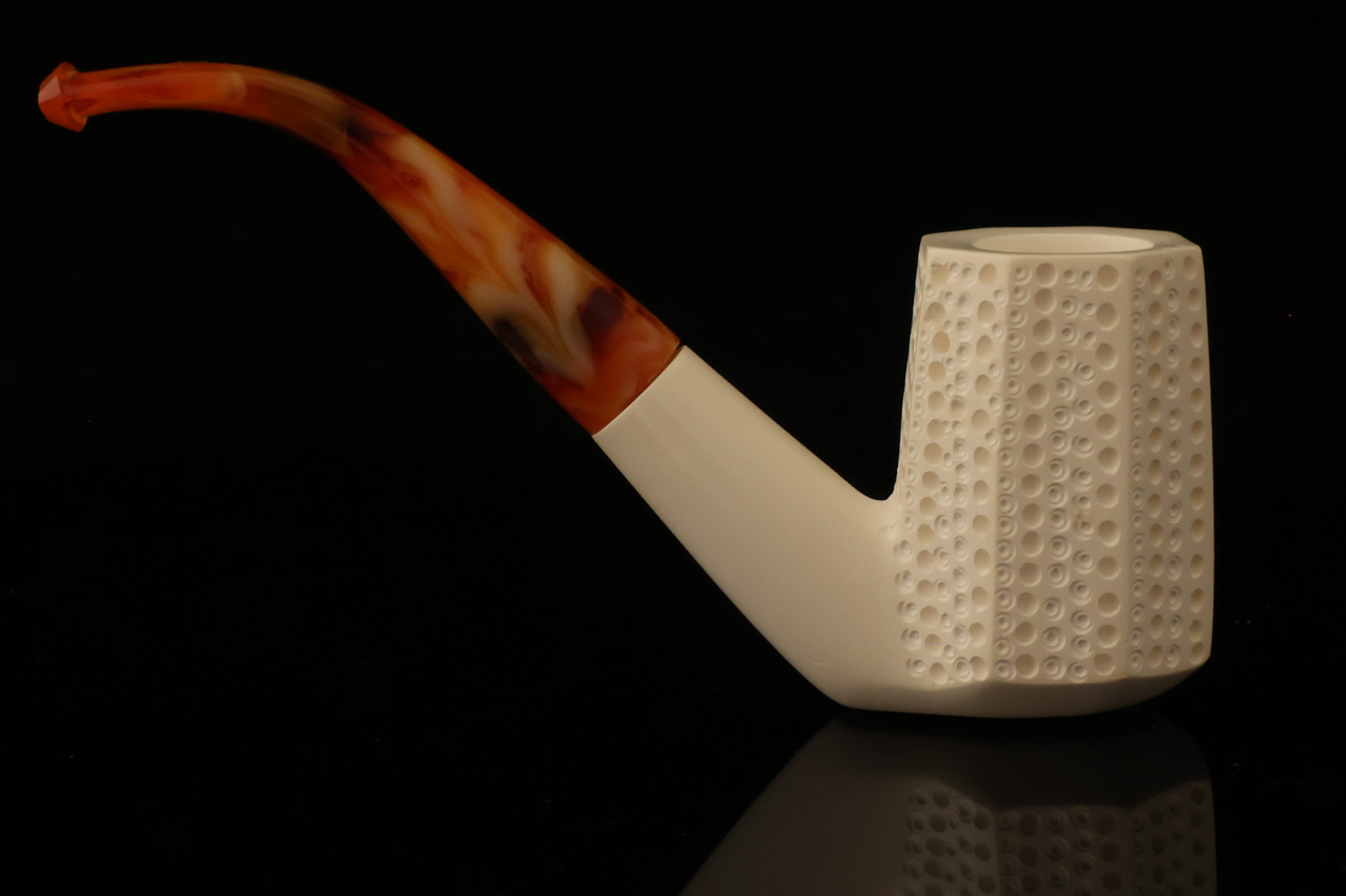 Lattice Octagon Hand Carved Block Meerschaum Pipe with fitted case ...