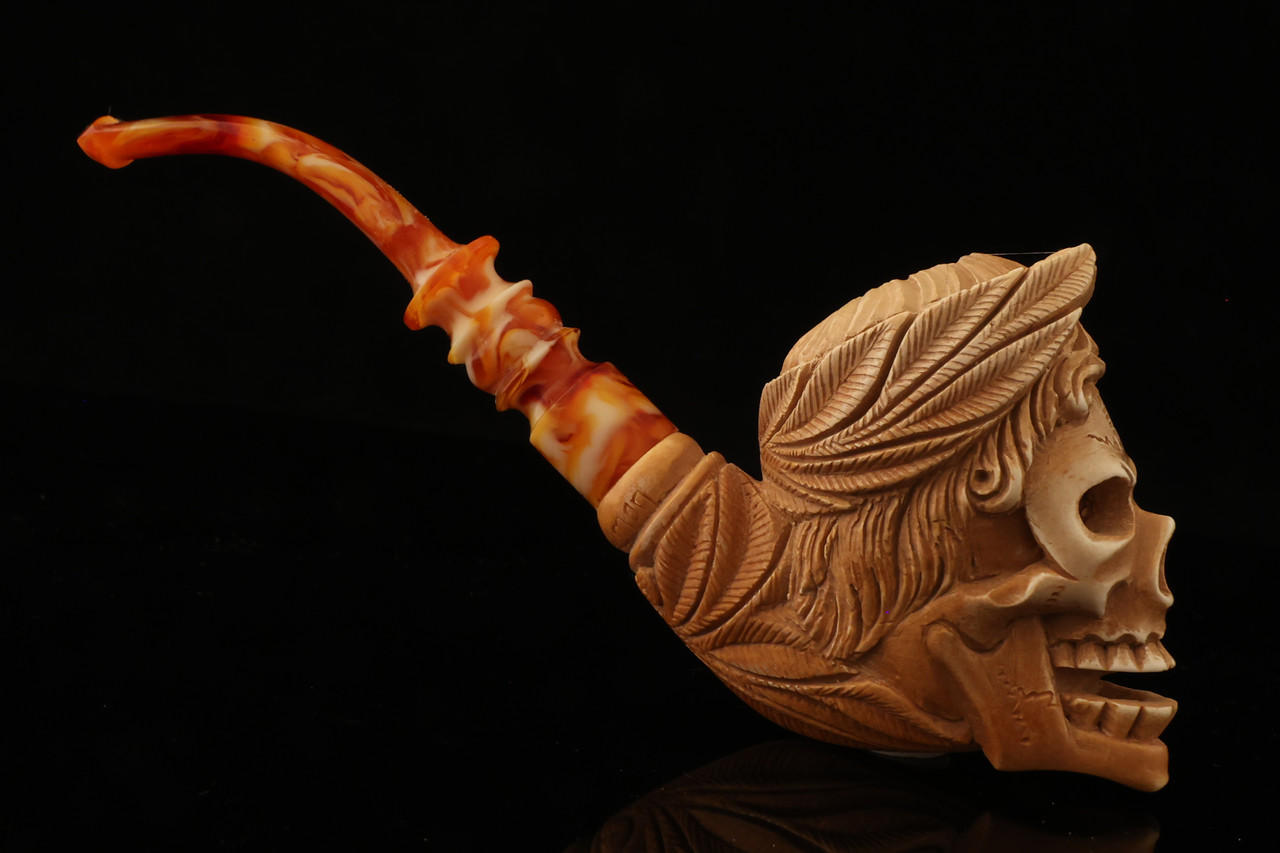 Zeus Skull Block Meerschaum Pipe with custom case 13600