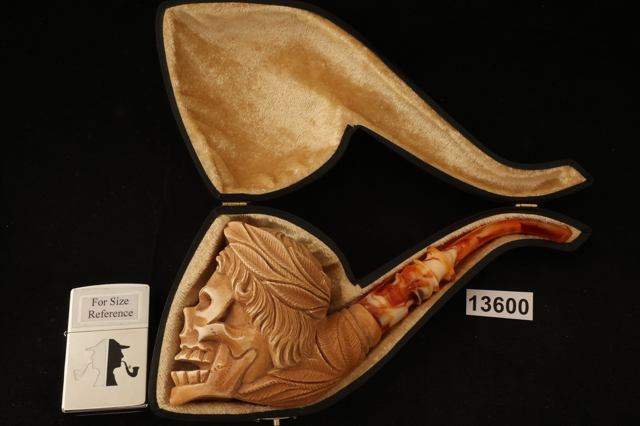 Zeus Skull Block Meerschaum Pipe with custom case 13600