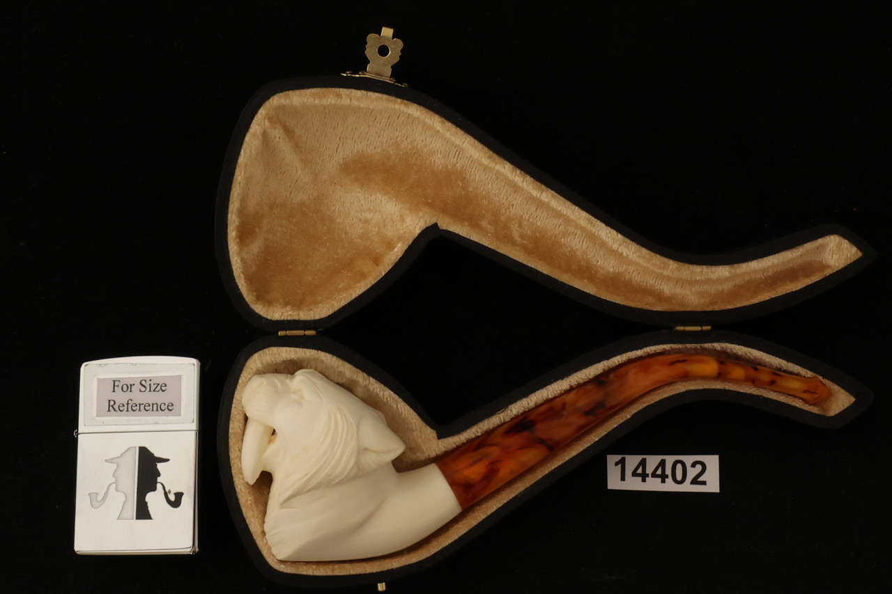 Saber Tooth Tiger Block Meerschaum Pipe with custom case