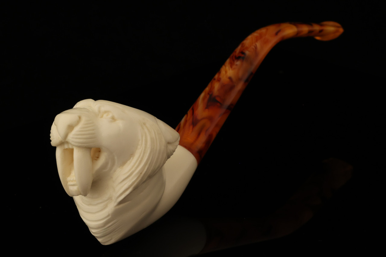 Saber Tooth Tiger Block Meerschaum Pipe with custom case