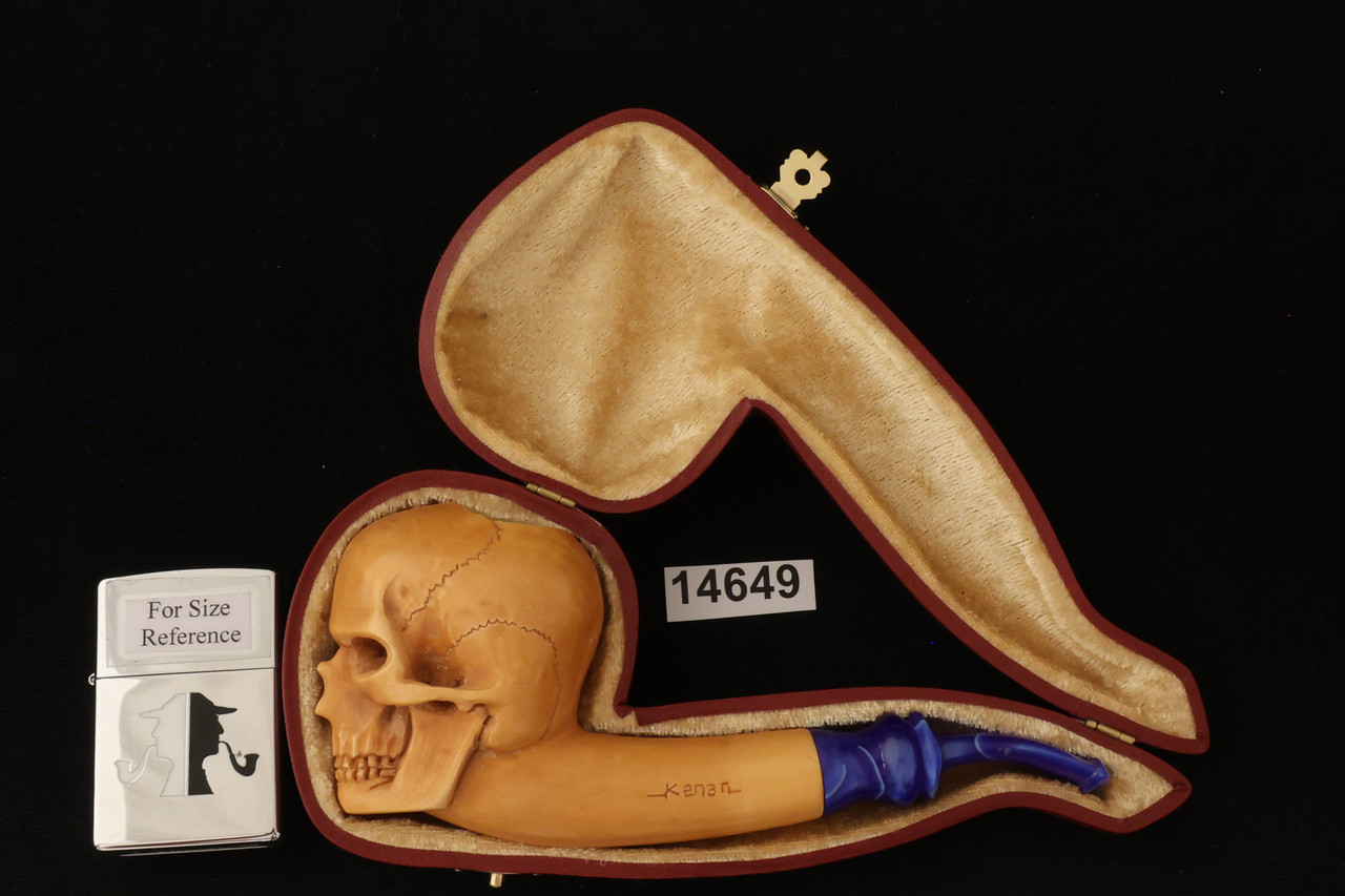 Skull Block Meerschaum Pipe by Kenan with custom case 14649