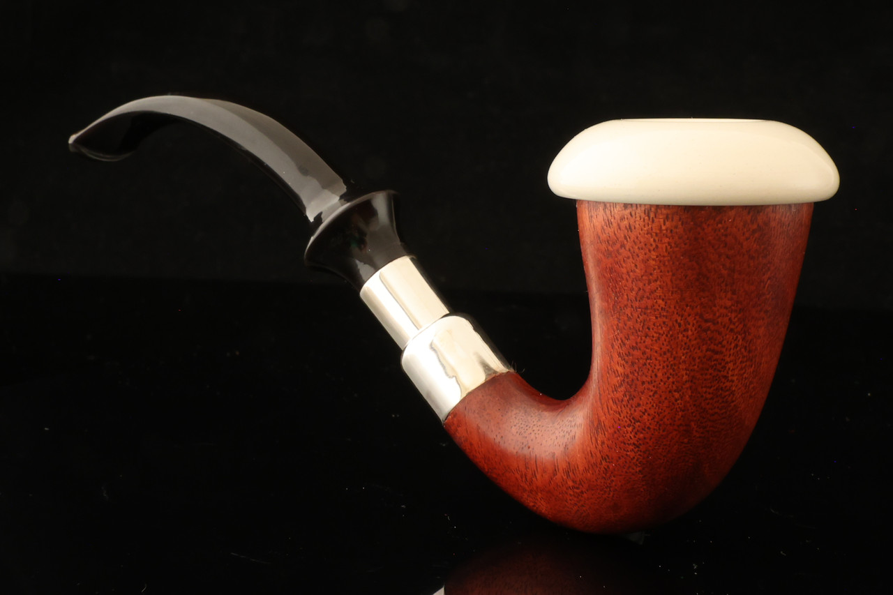 Deluxe Calabash Meerschaum Pipe Mahogany Wood 925k Silver
