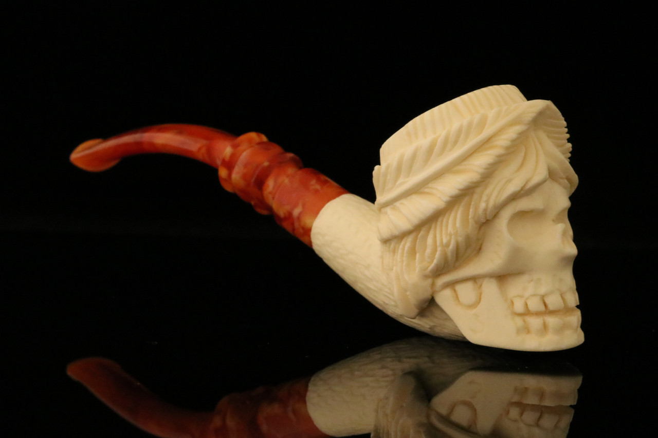 Zeus Skull Block Meerschaum Pipe with custom case M1371