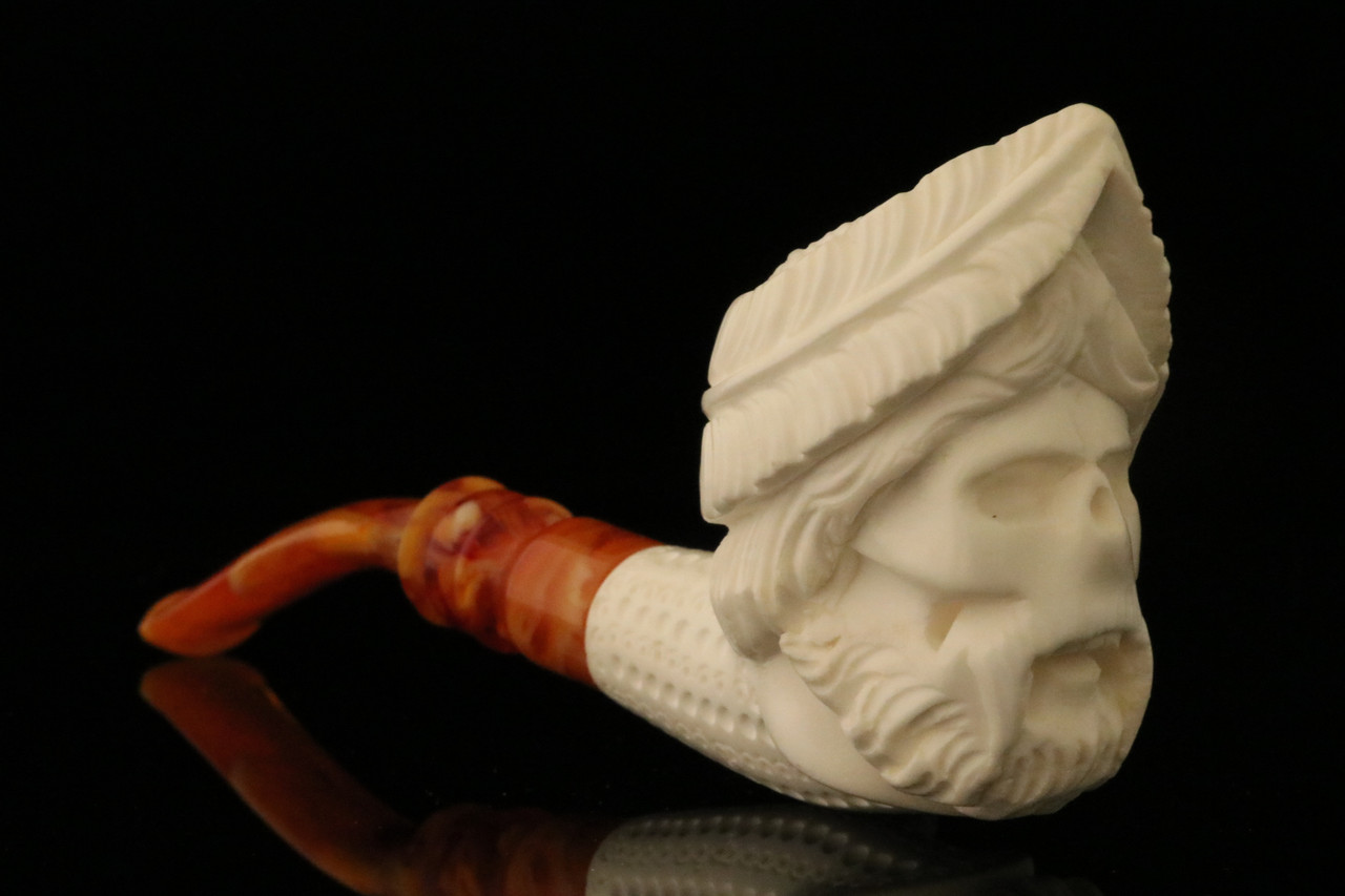 Zeus Skull Block Meerschaum Pipe with custom case M1603
