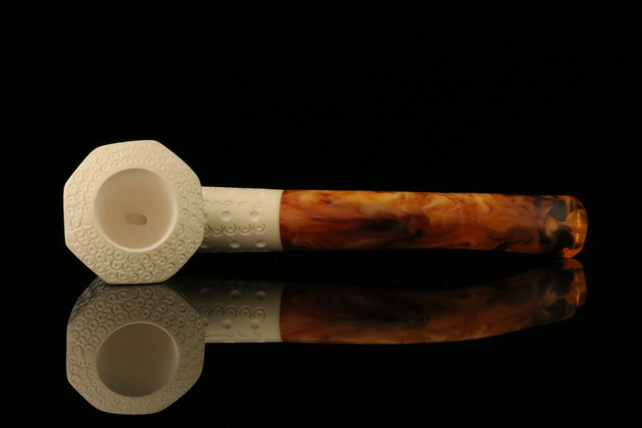 Deep Lattice Octagon Block Meerschaum Pipe with fitted case