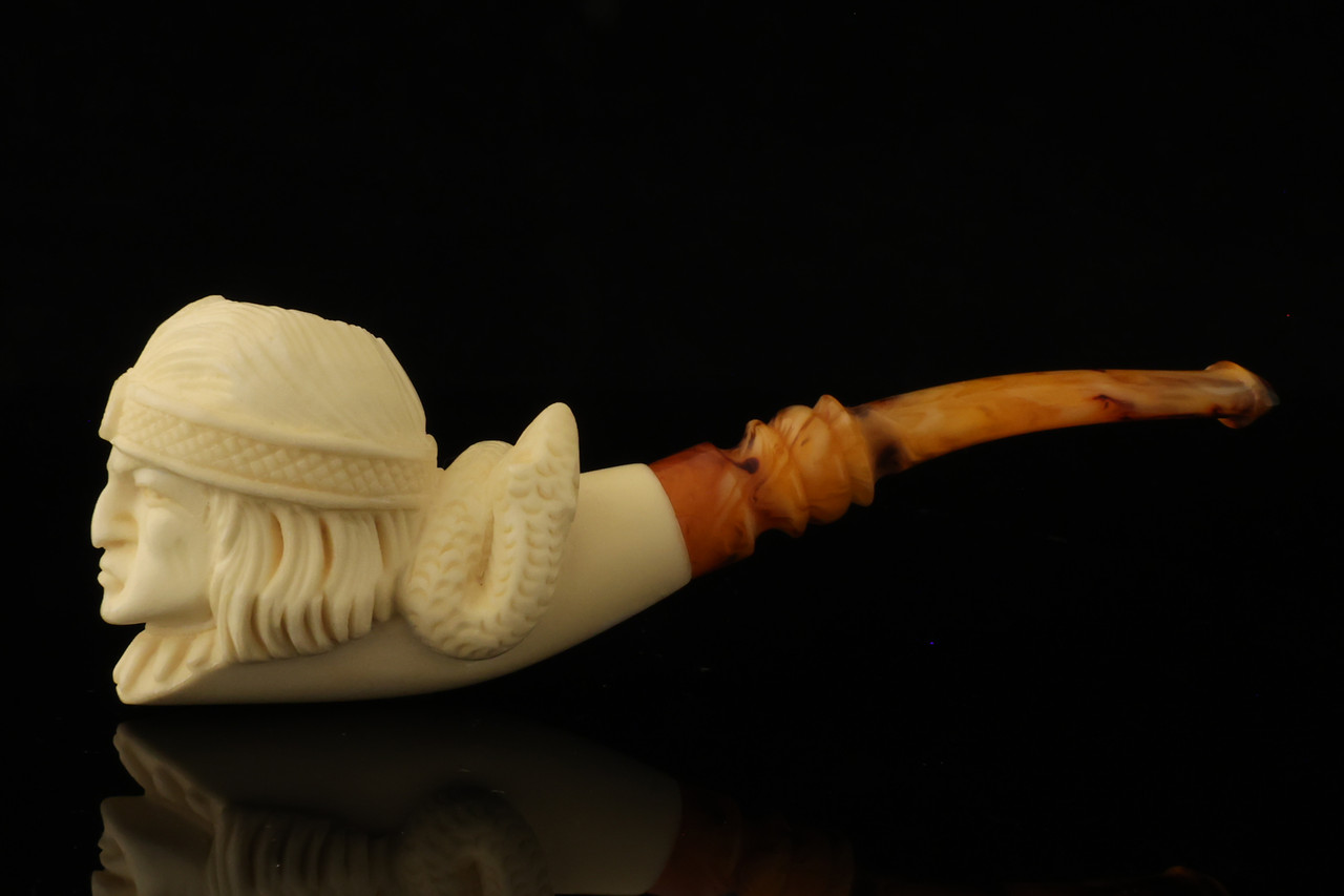 Big Chief & Snake Block Meerschaum Pipe with fitted case