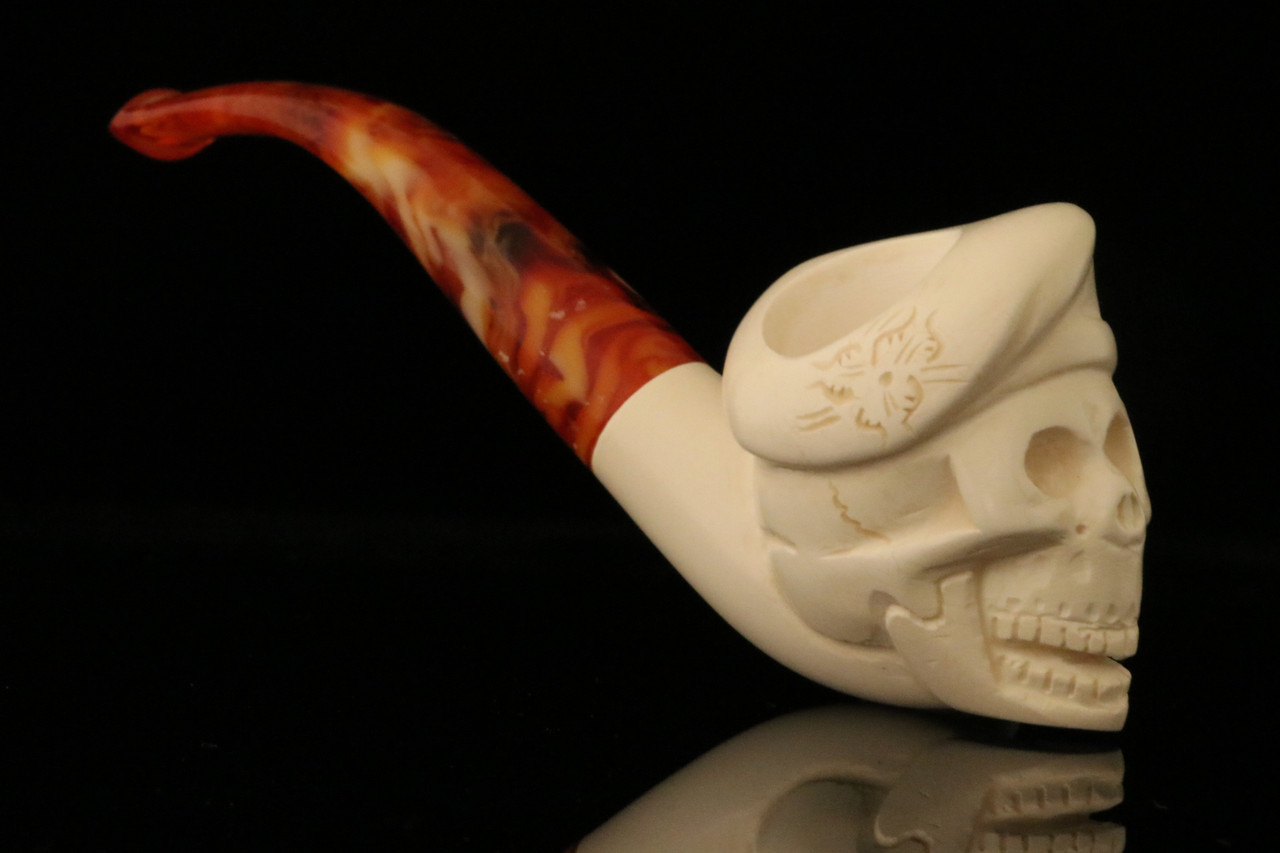 Yin Yang Skull Block Meerschaum Pipe with custom case M1832
