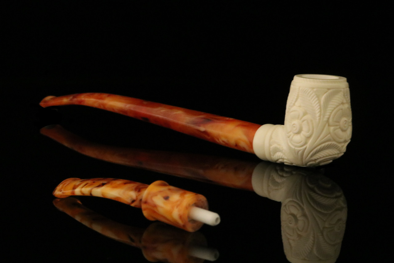 srv - Carved Churchwarden Dual Stem Meerschaum Pipe with case M2156 ...