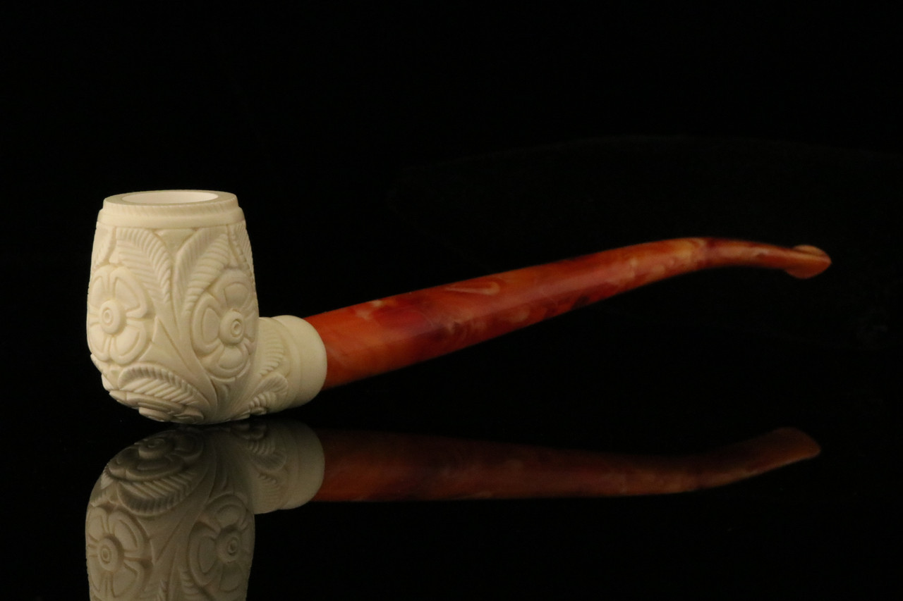 srv - Carved Churchwarden Dual Stem Meerschaum Pipe with case M2156 ...
